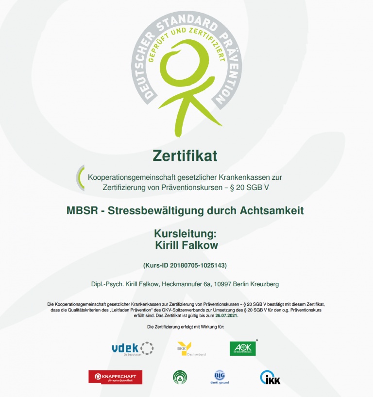 Ausgebucht! MBSR Kurs sonntags ab 26.10.2025 | Dipl.-Psych. Kirill Falkow